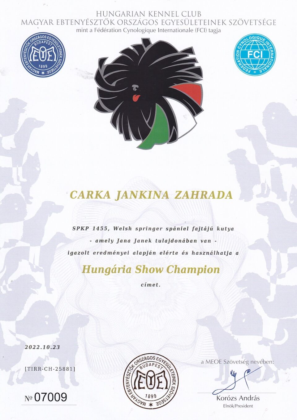 Carka is Hungary Show Champion | JANKINA ZÁHRADA